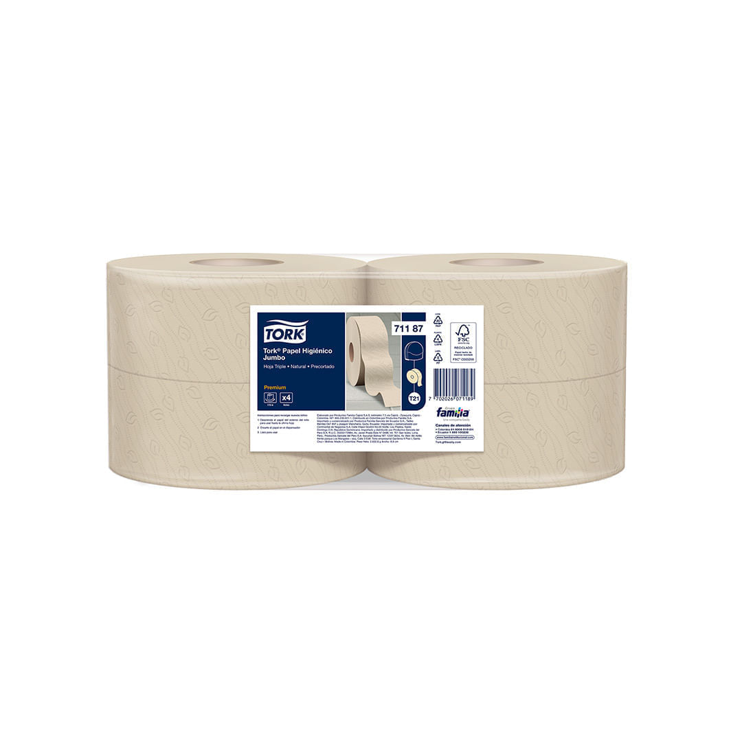Tork® Papel Higiénico Jumbo/ Premium/ Natural/ 170 mts/ 4 rollos