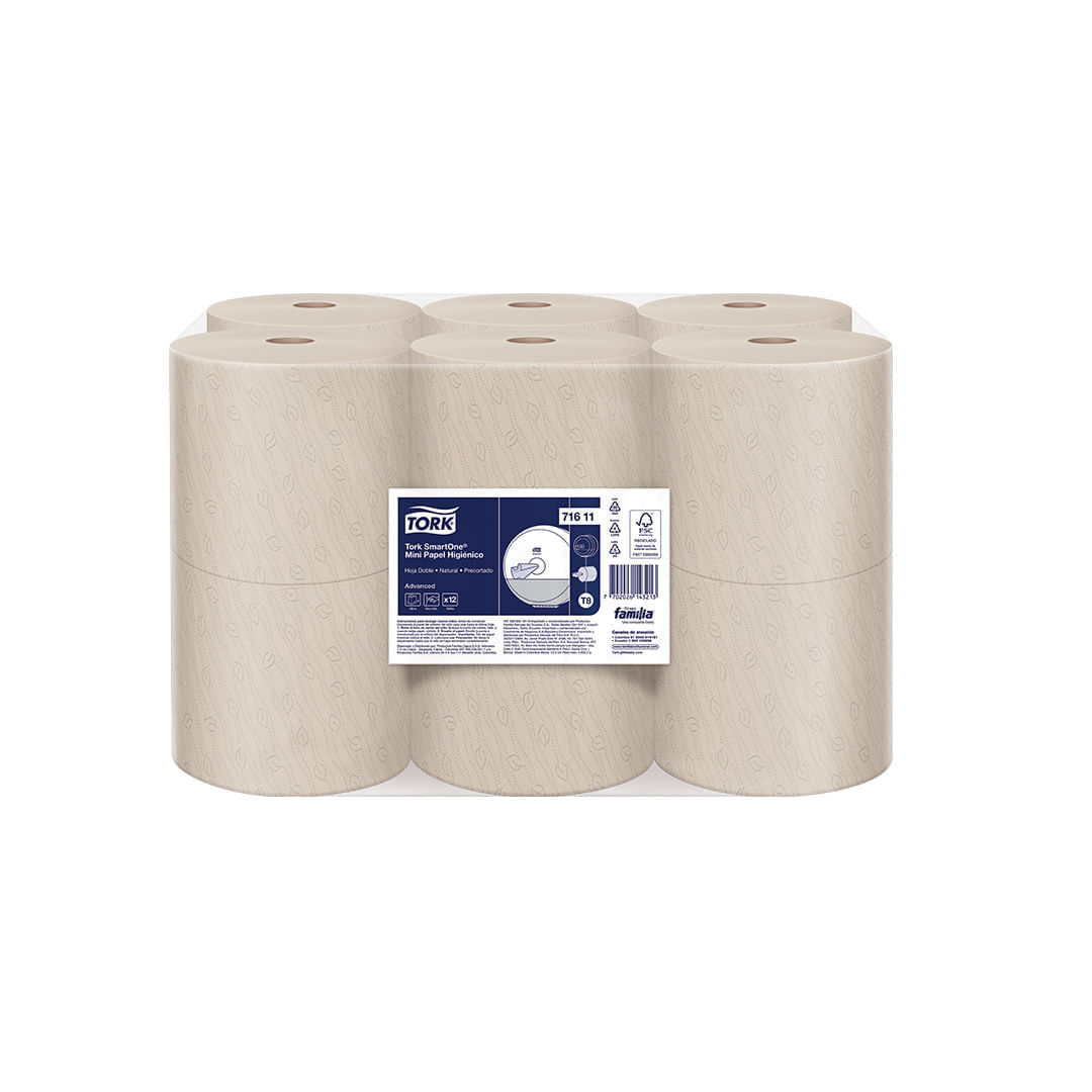 Tork SmartOne® Mini Papel Higiénico/ Advanced/ Natural/ 100 mts/ 12 rollos